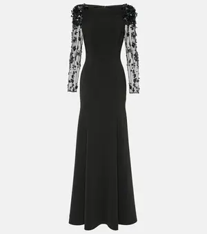 Jenny Packham Adella Embellished Crepe Gown - Black