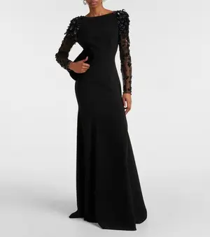 Jenny Packham Adella Embellished Crepe Gown - Black