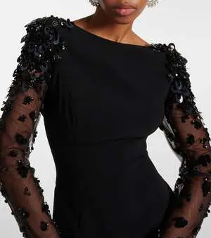 Jenny Packham Adella Embellished Crepe Gown - Black