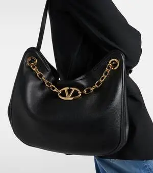 Valentino Garavani Vlogo Moon Medium Leather Tote Bag - Black