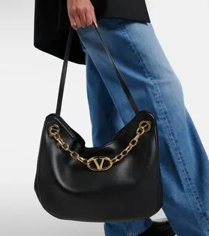 Valentino Garavani Vlogo Moon Medium Leather Tote Bag - Black