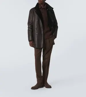 Giorgio Armani Reversible Leather And Shearling Pea Coat
