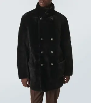 Giorgio Armani Reversible Leather And Shearling Pea Coat