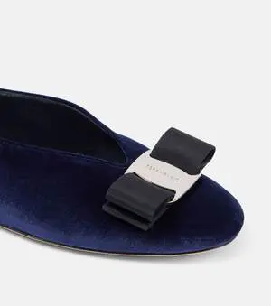 FERRAGAMO Vanna Velvet Ballet Flats - Blue