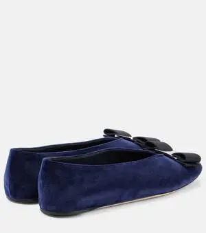 FERRAGAMO Vanna Velvet Ballet Flats - Blue