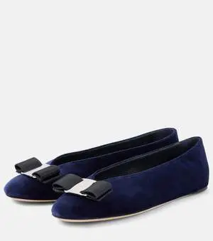 FERRAGAMO Vanna Velvet Ballet Flats - Blue