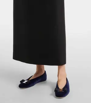 FERRAGAMO Vanna Velvet Ballet Flats - Blue
