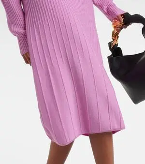 JOSEPH Ribbed Wool Midi Skirt - Pink