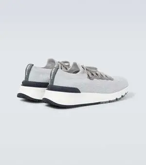 Brunello Cucinelli Leather-trimmed Knitted Sneakers
