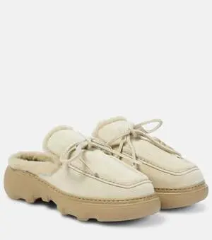 Burberry Ekd Shearling-lined Suede Mules