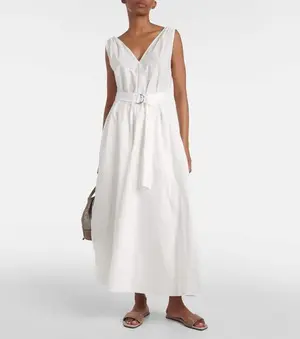 Brunello Cucinelli Pleated Maxi Dress - White