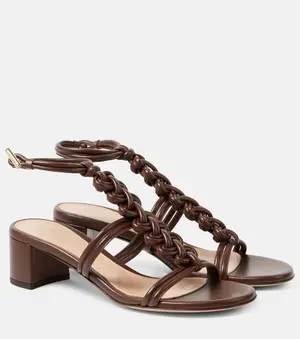 GIANVITO ROSSI Capua 45 Braided Leather Sandals - Brown