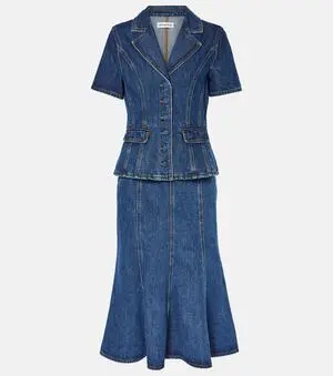 SELF-PORTRAIT Flared Denim Midi Dress