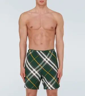 Burberry Check Swim Trunks - Green