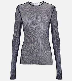 JEAN PAUL GAULTIER Crystal-embellished Printed Mesh Top