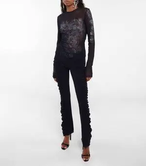 JEAN PAUL GAULTIER Crystal-embellished Printed Mesh Top