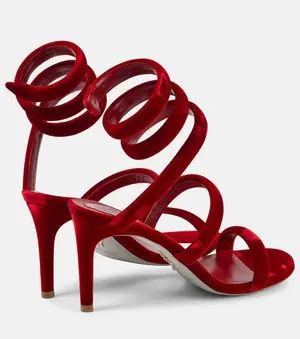 Rene Caovilla Cleo 80 Velvet Sandals - Red