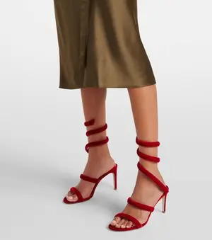 Rene Caovilla Cleo 80 Velvet Sandals - Red
