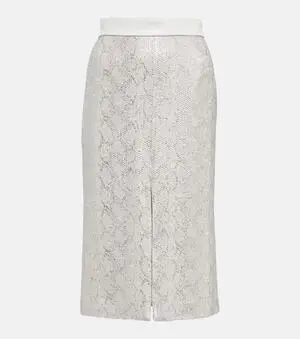 JACQUES WEI Sequined Snake-effect Midi Skirt