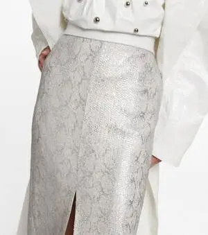 JACQUES WEI Sequined Snake-effect Midi Skirt