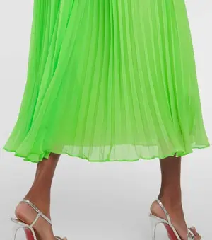 SELF-PORTRAIT Pleated Feather-trimmed Chiffon Gown