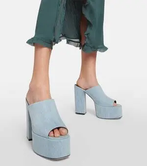 Paris Texas Sasha Denim Platform Mules
