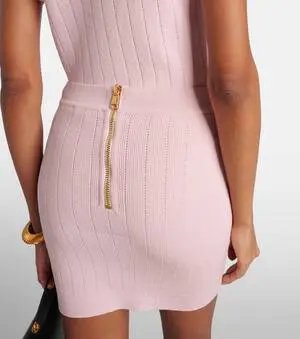 Balmain High-rise Knitted Mini Skirt - Pink