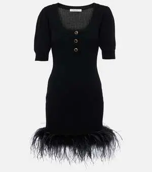 Alessandra Rich Feather-trimmed Wool Minidress