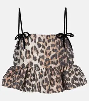 GANNI Leopard Jacquard Peplum Top