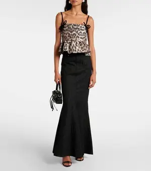 GANNI Leopard Jacquard Peplum Top