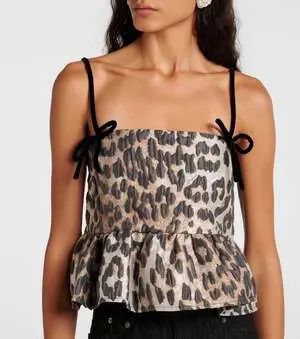 GANNI Leopard Jacquard Peplum Top