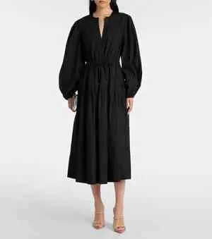 Ulla Johnson Aurelie Pleated Cotton Midi Dress