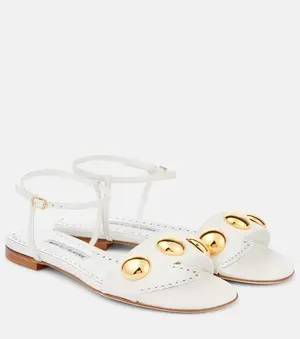 Manolo Blahnik Embellished Leather Sandals - White