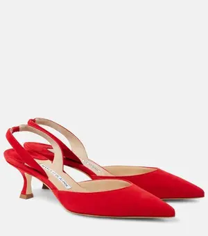 Manolo Blahnik Carolyne Gala Suede Slingback Pumps - Red