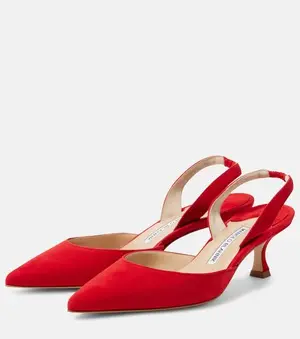 Manolo Blahnik Carolyne Gala Suede Slingback Pumps - Red