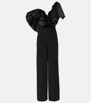 Solace London Perla Ruffled Satin-trimmed Jumpsuit - Black