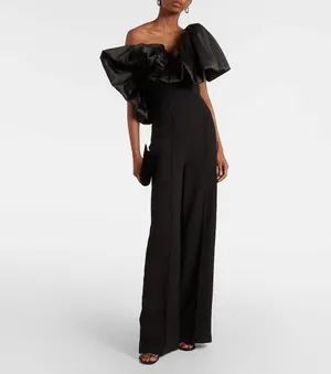 Solace London Perla Ruffled Satin-trimmed Jumpsuit