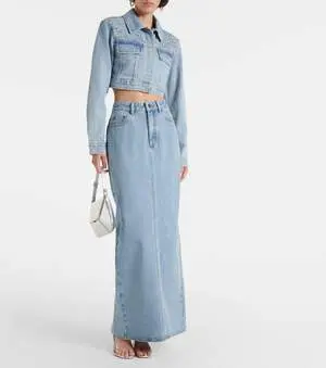 SELF-PORTRAIT High-rise Denim Maxi Skirt