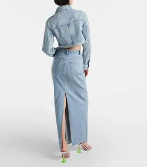 SELF-PORTRAIT High-rise Denim Maxi Skirt