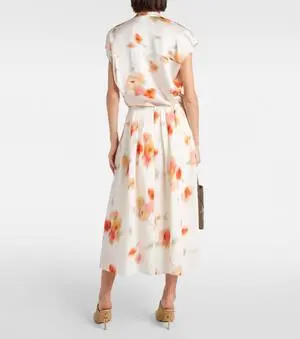 Vince Floral Gathered Midi Skirt