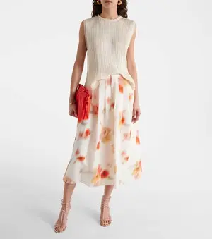 Vince Floral Gathered Midi Skirt