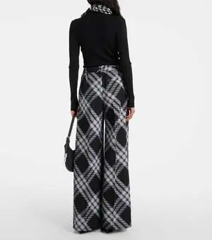 Burberry Checked Wool Wide-leg Pants