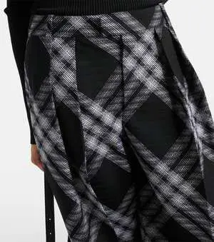 Burberry Checked Wool Wide-leg Pants