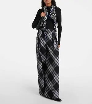 Burberry Checked Wool Wide-leg Pants