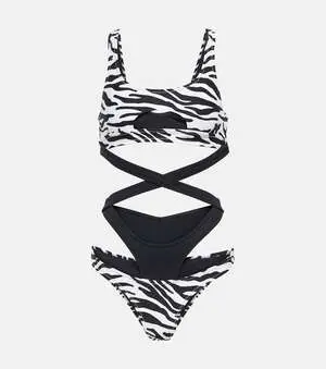 REINA OLGA Theresa Animal Print Swimsuit - Black