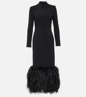 David Koma Feather-trimmed Cady Midi Dress