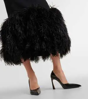 David Koma Feather-trimmed Cady Midi Dress