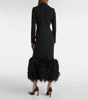 David Koma Feather-trimmed Cady Midi Dress