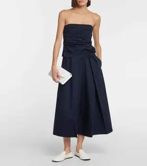 Co Strapless Cotton And Silk Midi Dress