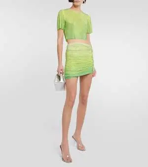 SELF-PORTRAIT Embellished Ruched Cutout Mini Skirt